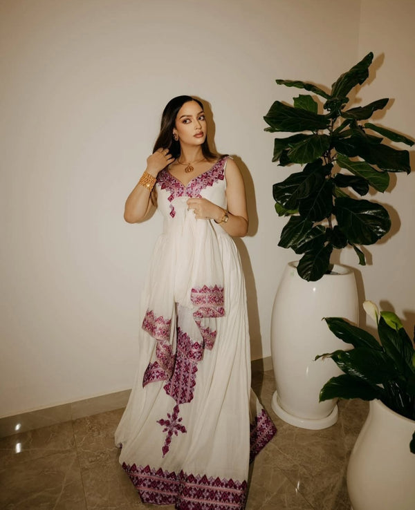 Habesha Kemis - Handmade purple Dress with White Tilet – Habesha ...