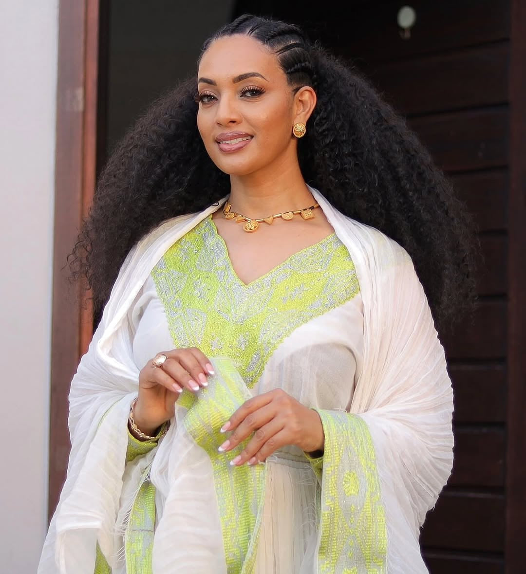 Olive Green Habesha Dress – Traditional Wide Border Tibeb for Cultural ...
